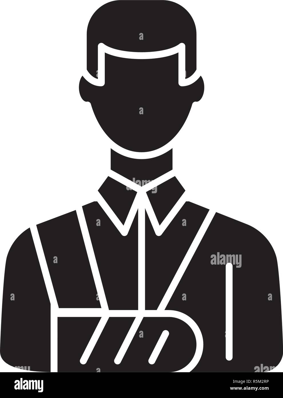 Bandaged man black icon, vector sign on isolated background. Bandaged ...