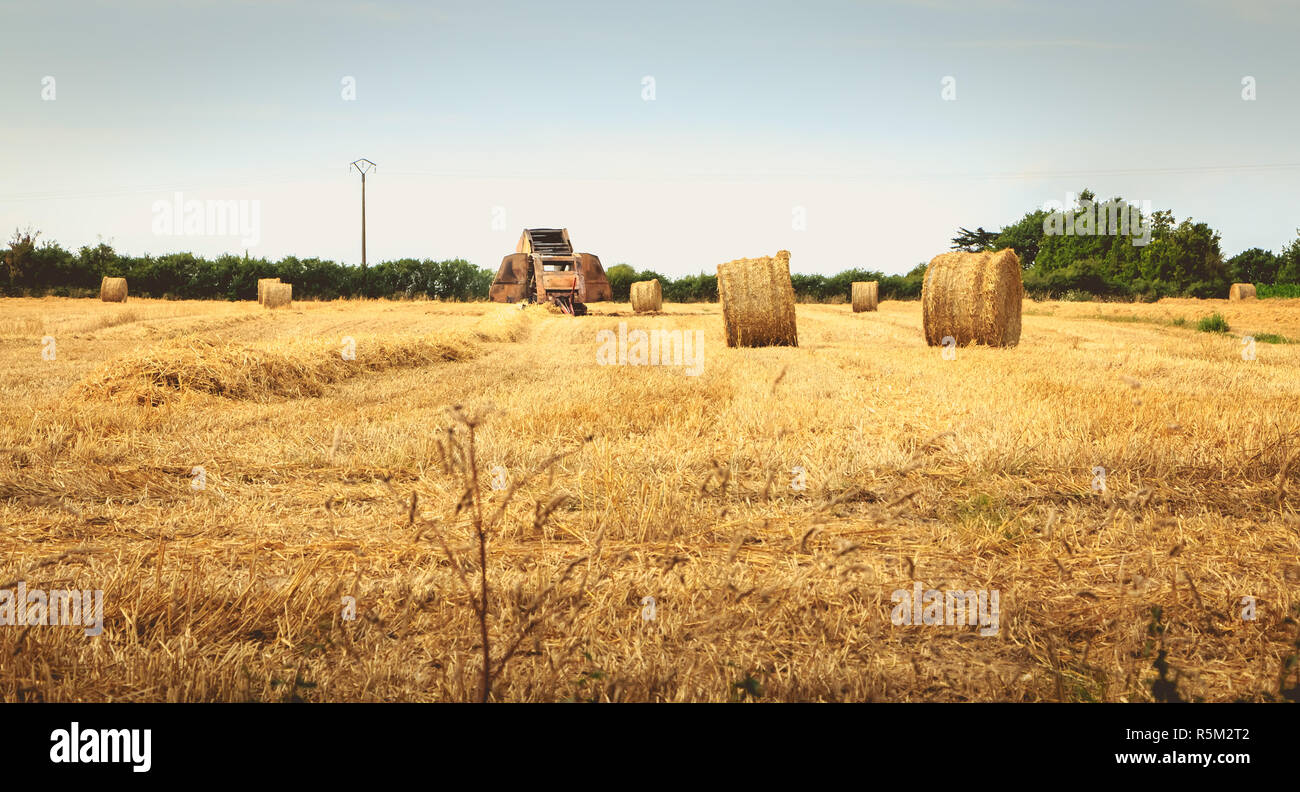 Remains of a round baler after a fire Stock Photo - Alamy