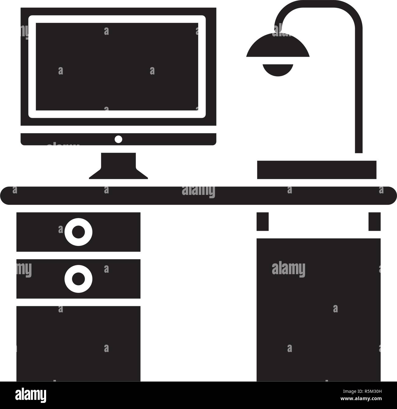 Freelancer computer desk black icon, vector sign on isolated background ...