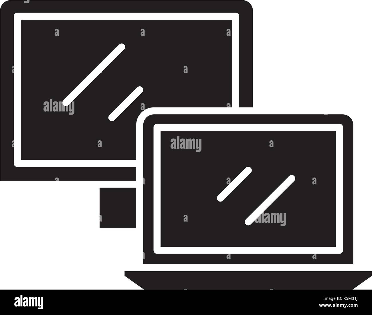 Computer and laptop black icon, vector sign on isolated background ...