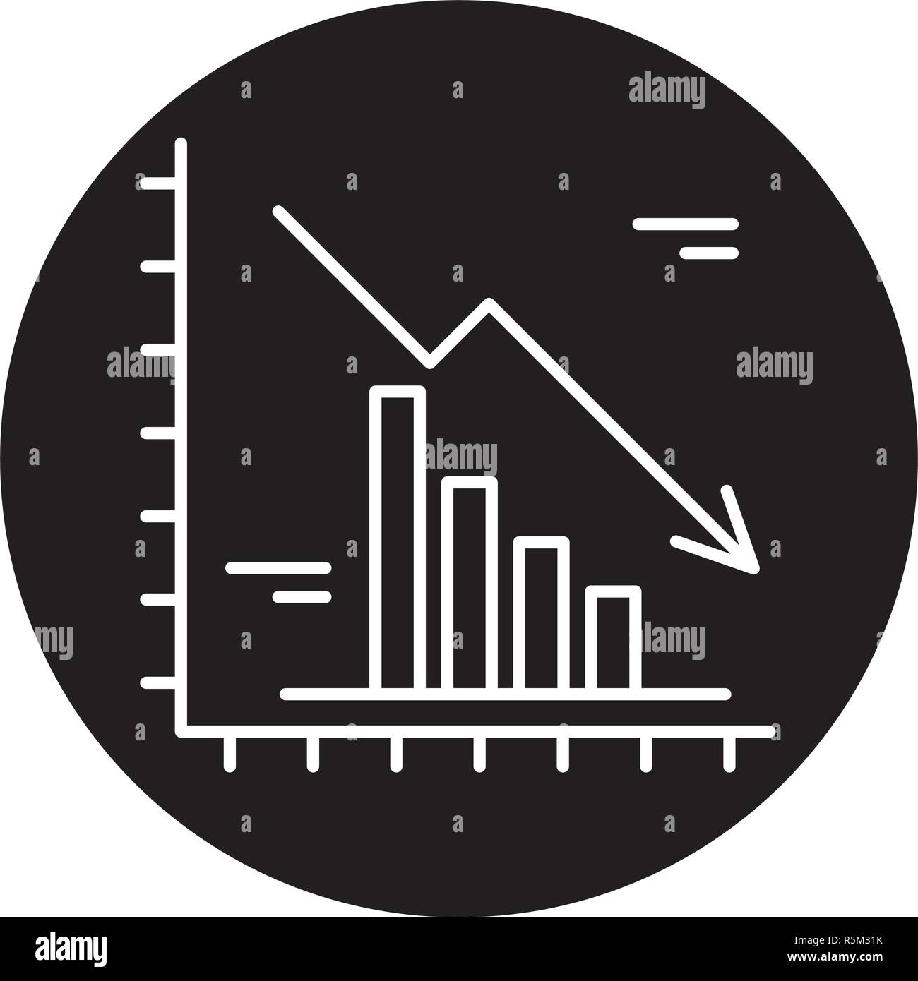 Falling markets black icon, vector sign on isolated background. Falling ...