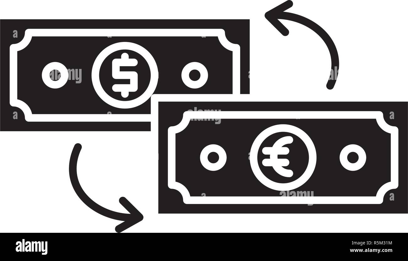Currency exchange black icon, vector sign on isolated background ...