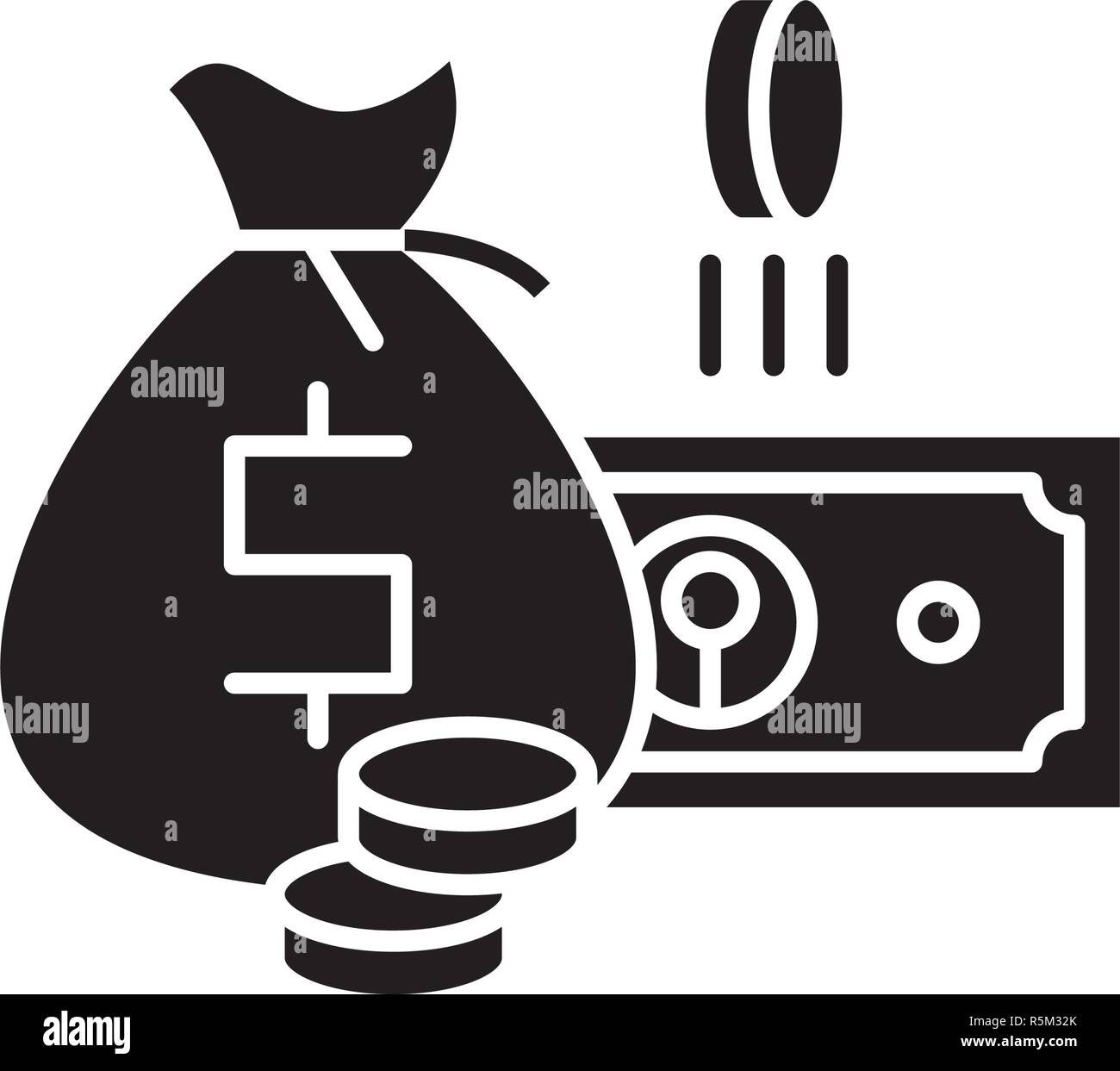 Cash money black icon, vector sign on isolated background. Cash money ...
