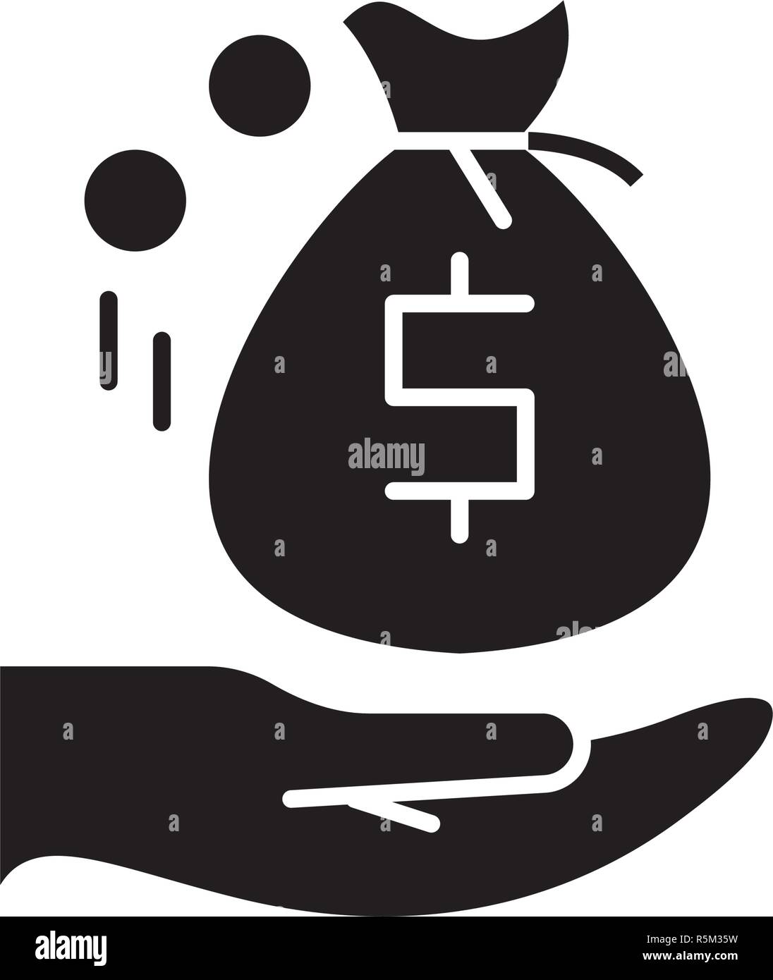 Receiving the money black icon, vector sign on isolated background ...