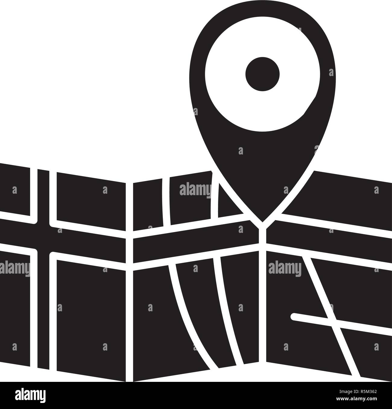 Route on the map black icon, vector sign on isolated background. Route ...