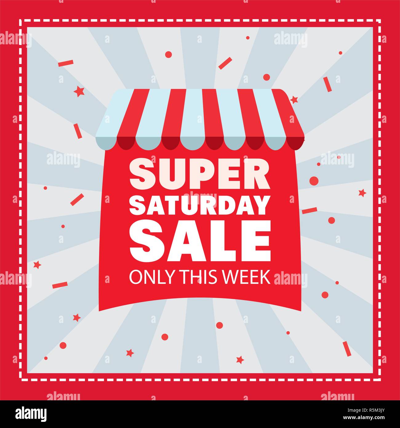 super saturday sale store frame confetti stripes background vector ...