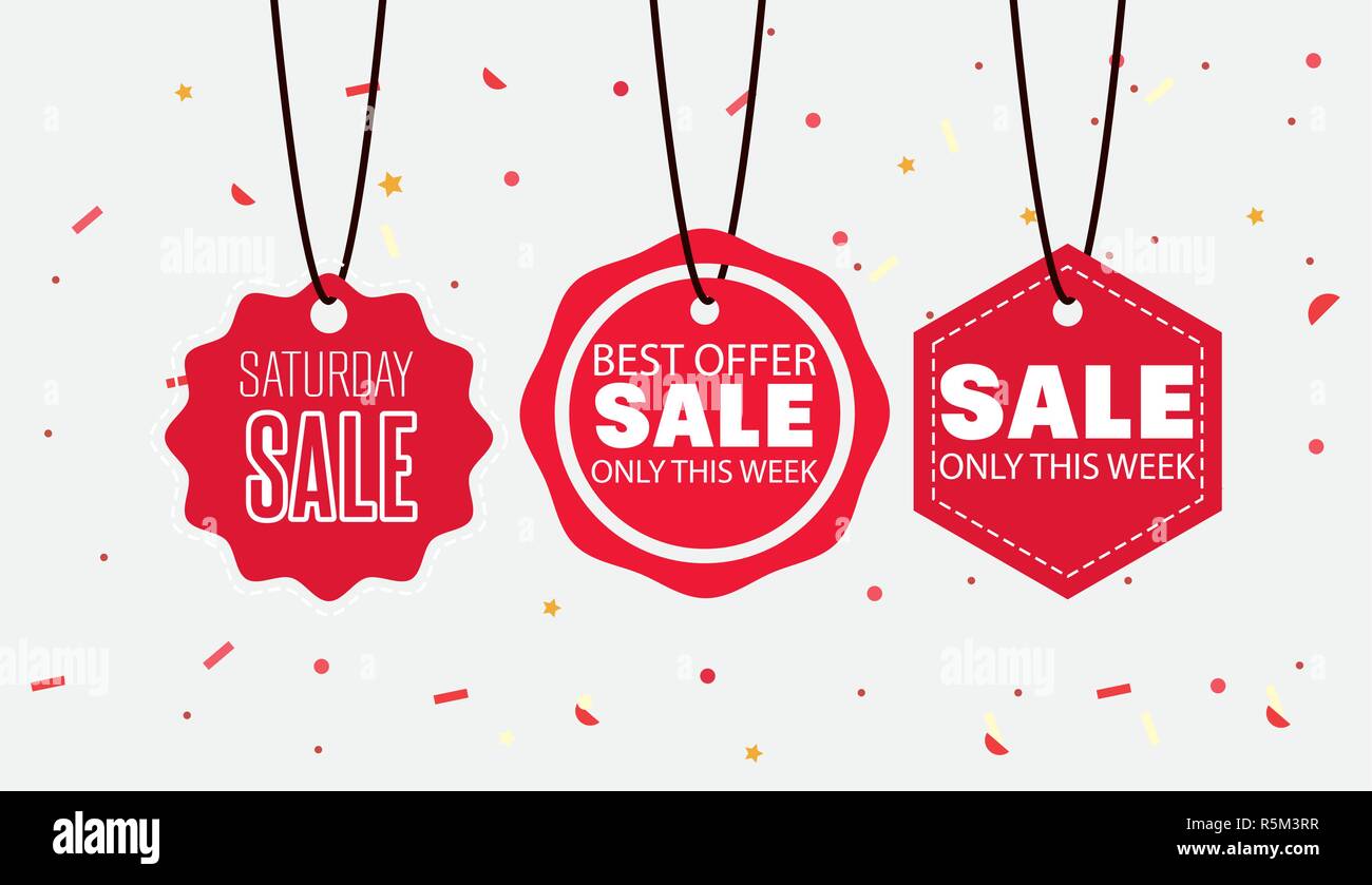 super saturday sale stickers tickets confetti vector illustration Stock ...