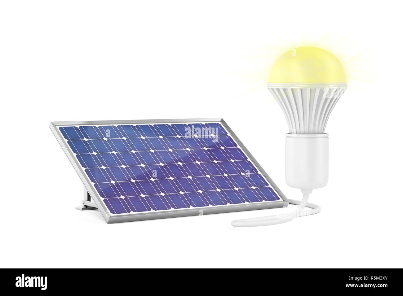 Solar panel and glowing light bulb Stock Photo - Alamy