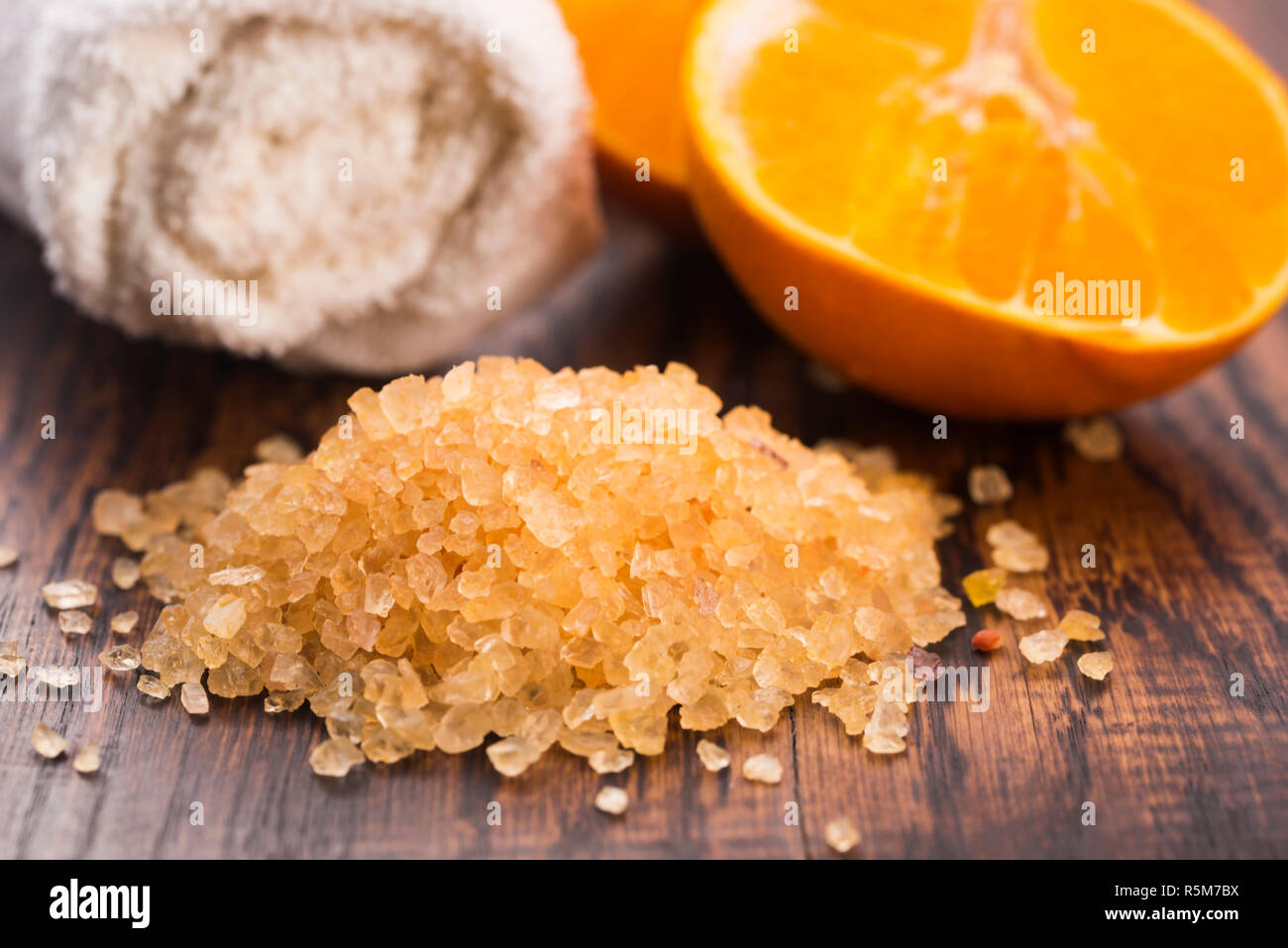 Orange bath salt and fruits Stock Photo - Alamy