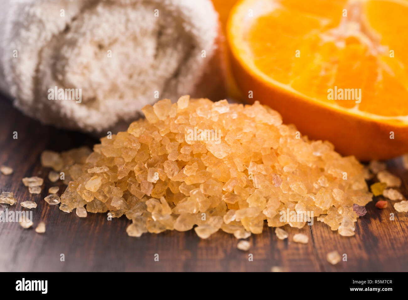 Orange bath salt and fruits Stock Photo - Alamy