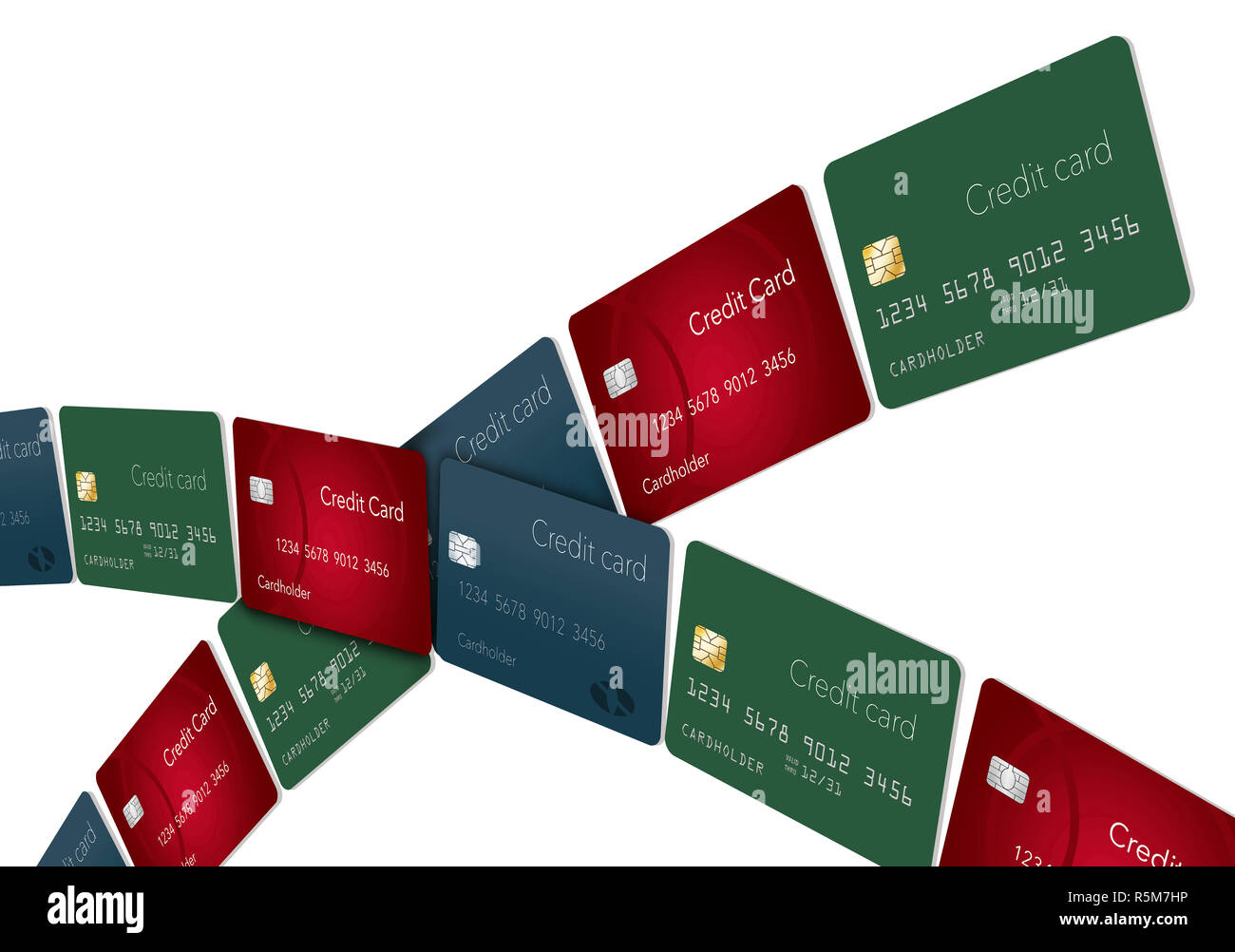 Lines of credit cards arc across the page leaving an area for text or ...