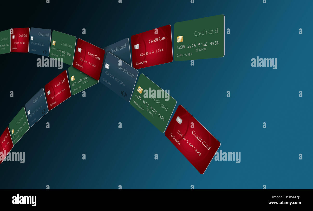Lines of credit cards arc across the page leaving an area for text or ...