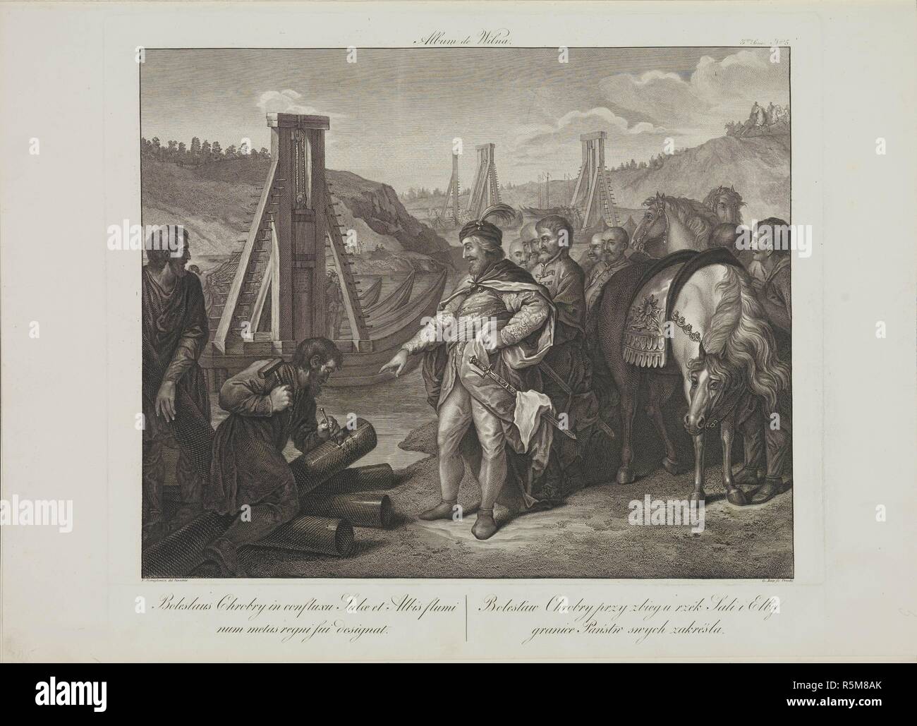 Boleslaw I of Poland sticks frontier poles in Elbe and Saale rivers ...