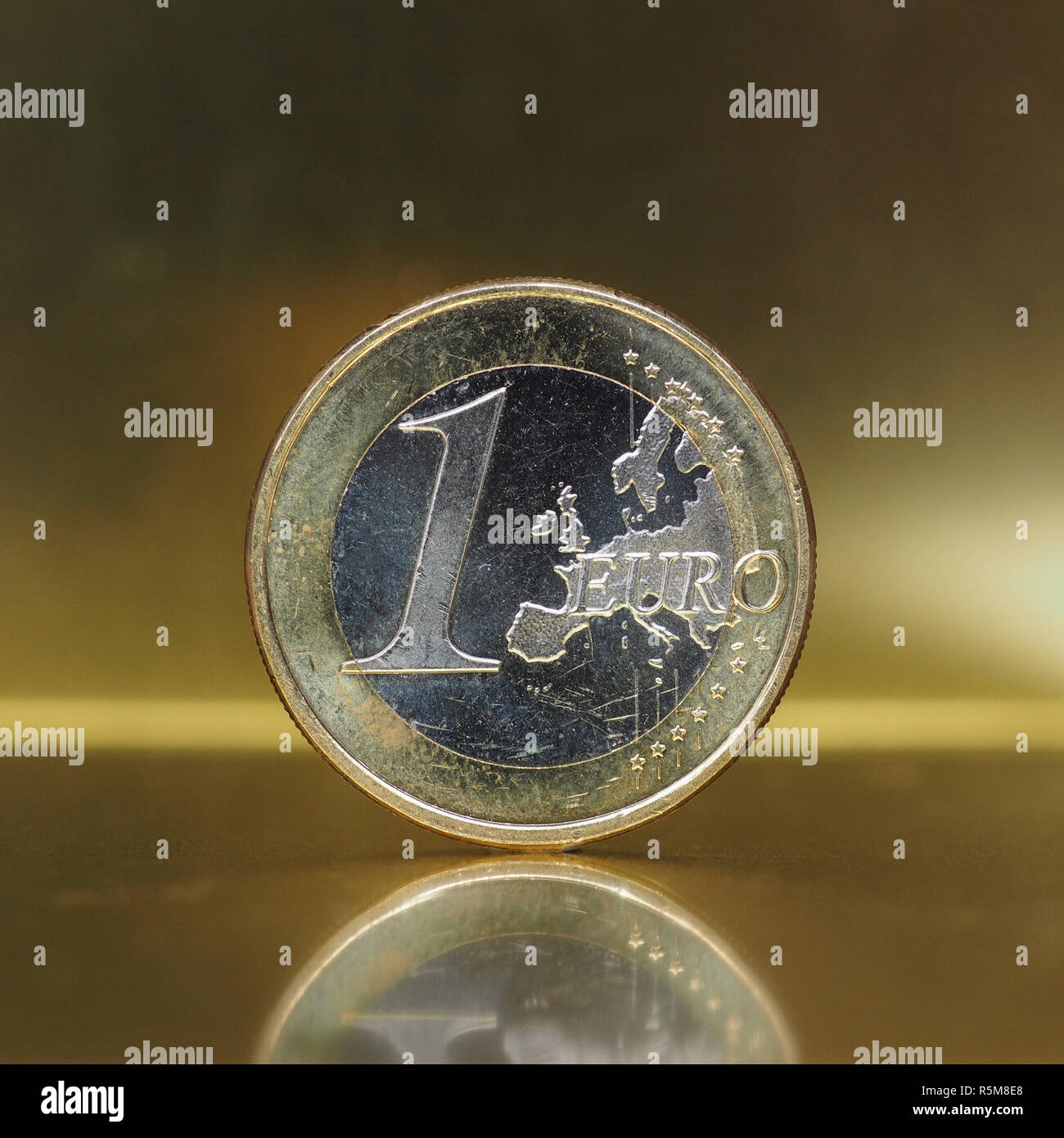 1 euro coin, European Union over gold background Stock Photo - Alamy