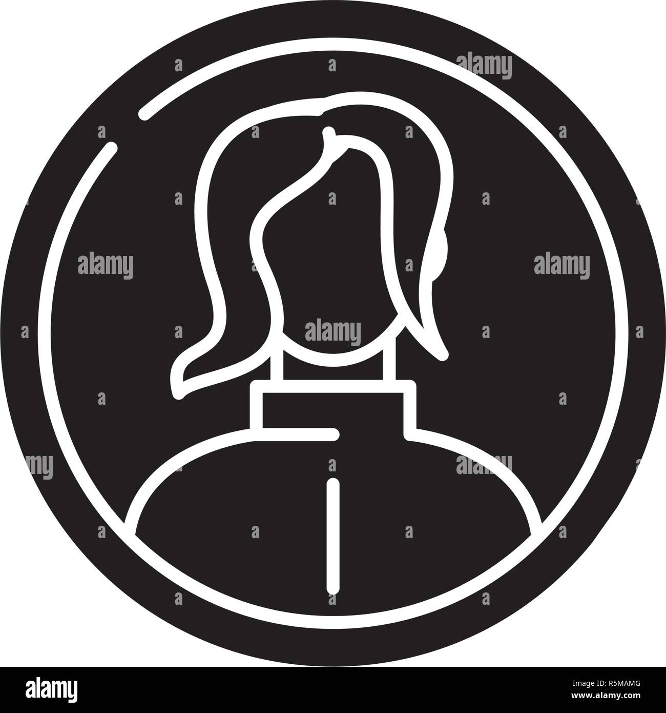 Female profile black icon, vector sign on isolated background. Female ...