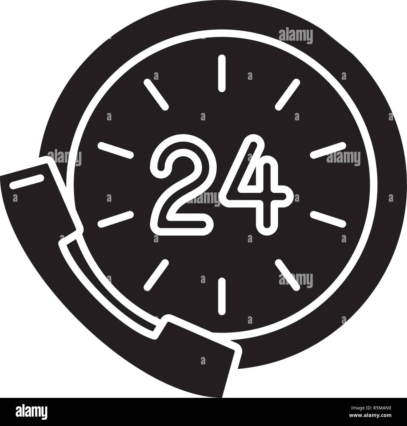24 hour communication black icon, vector sign on isolated background ...