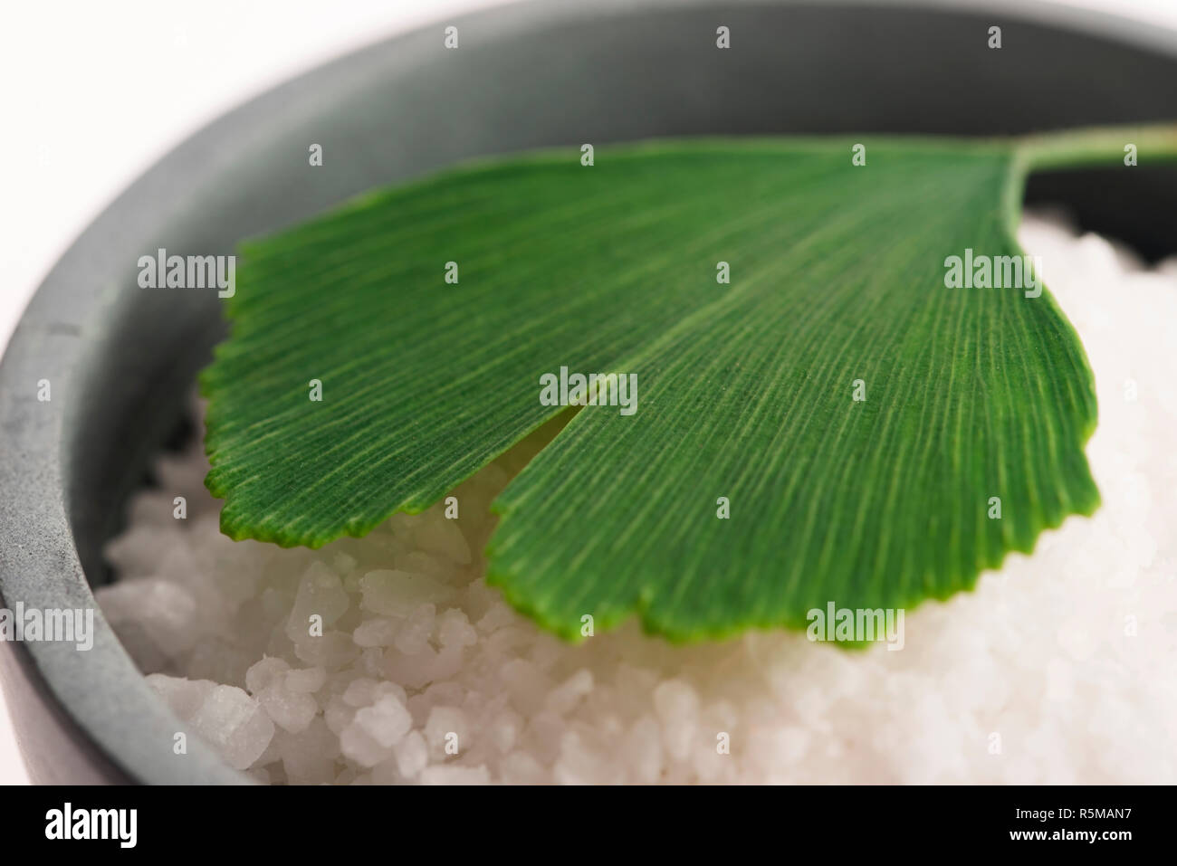 ginkgo biloba leaf and bath salt Stock Photo - Alamy