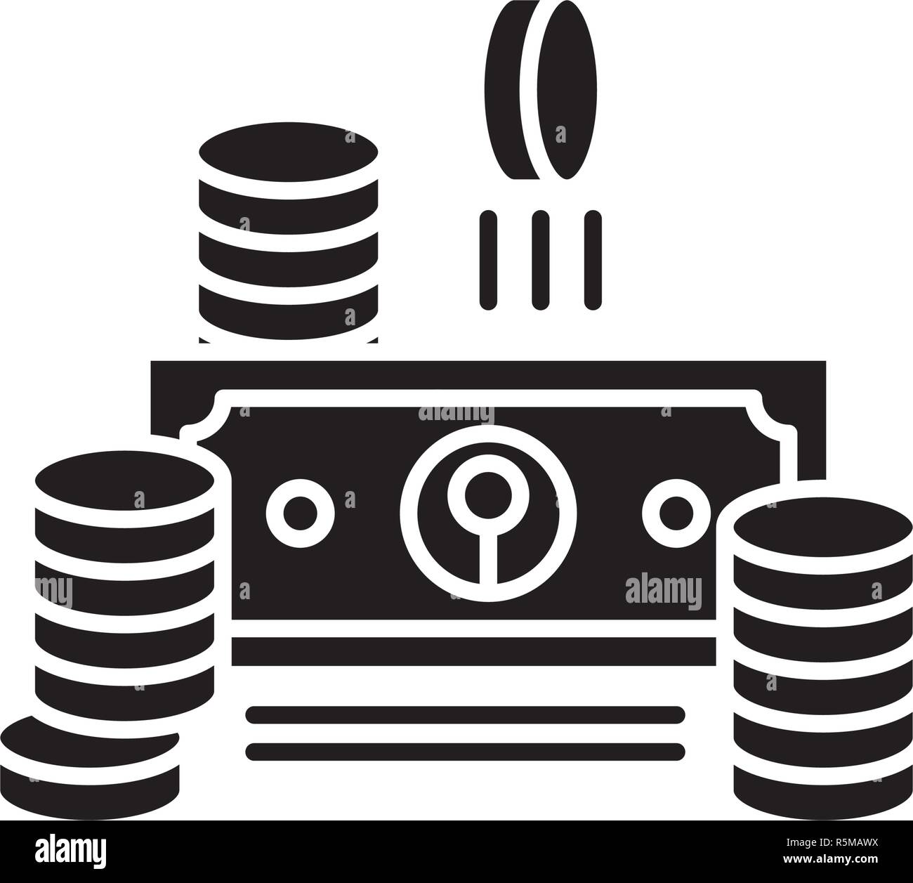 Cash black icon, vector sign on isolated background. Cash concept ...