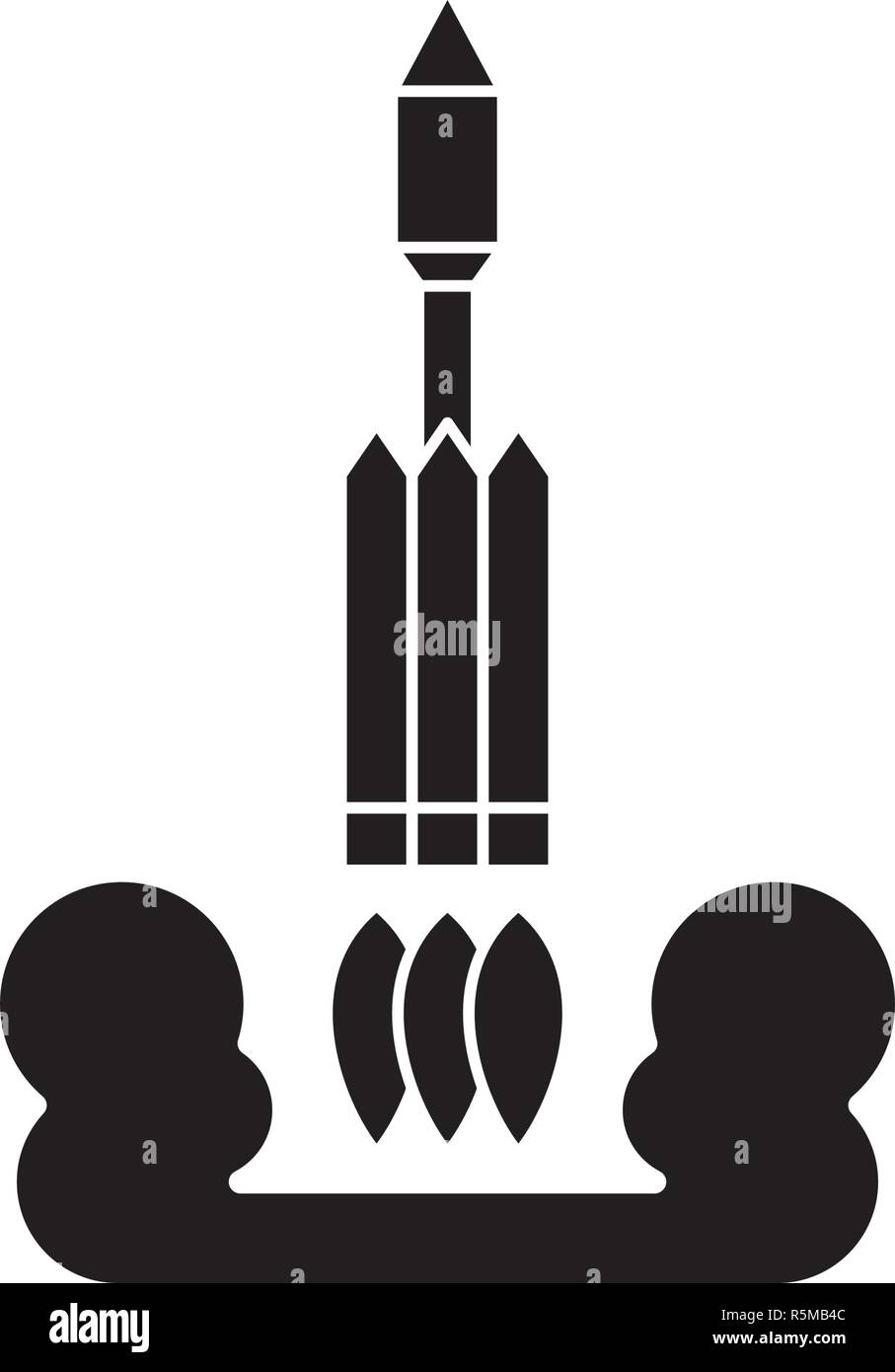 Rocket launch into space black icon, vector sign on isolated background ...