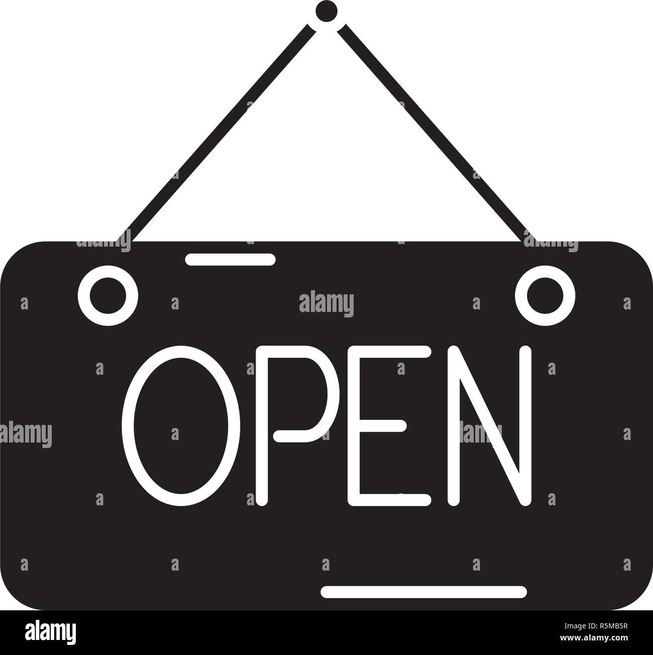 Open inscription black icon, vector sign on isolated background. Open ...