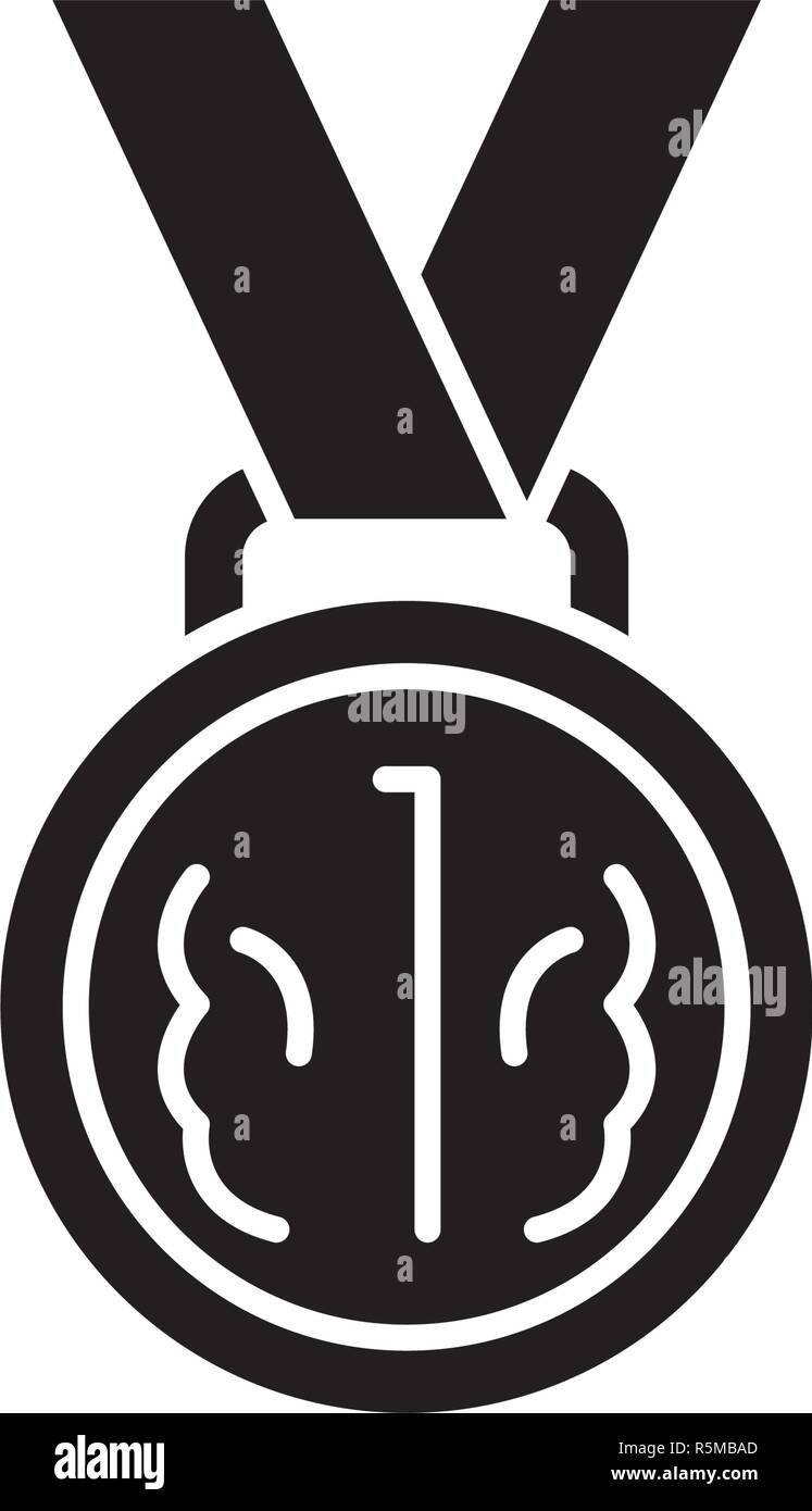 Medal first place black icon, vector sign on isolated background. Medal ...