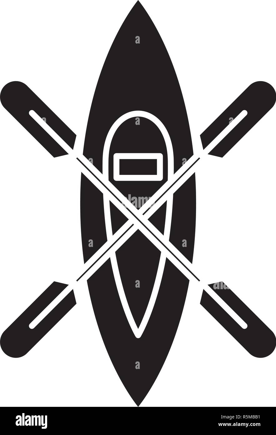 Kayaking boat black icon, vector sign on isolated background. Kayaking ...