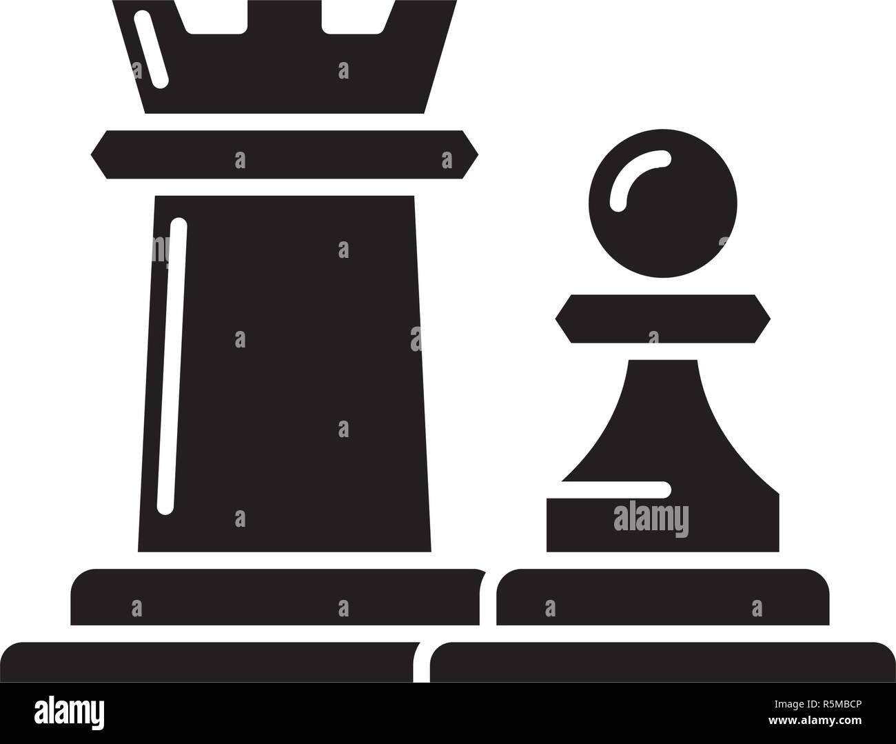 Chess pieces rook and pawn black icon, vector sign on isolated background. Chess pieces rook and ...