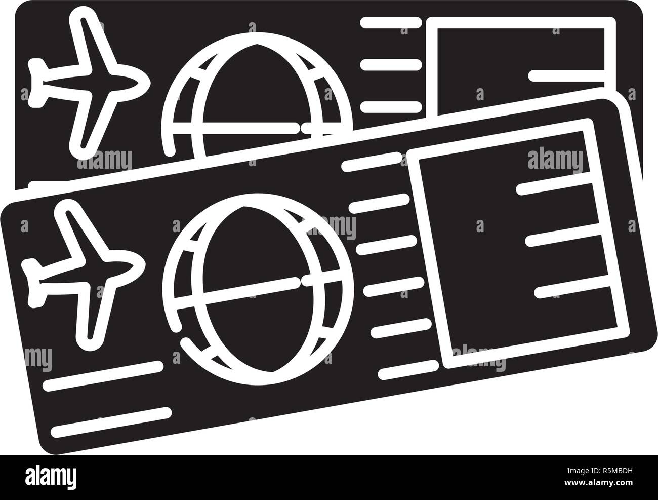 Airplane tickets black icon, vector sign on isolated background ...