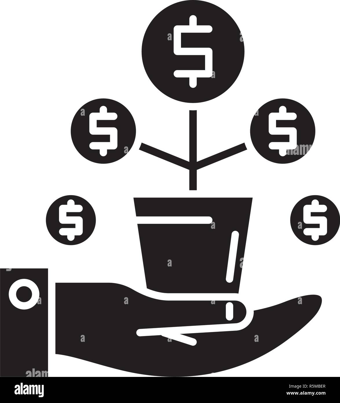 Money tree black icon, vector sign on isolated background. Money tree ...