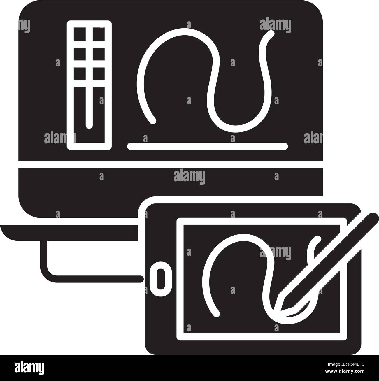 Digital drawing black icon, vector sign on isolated background. Digital ...