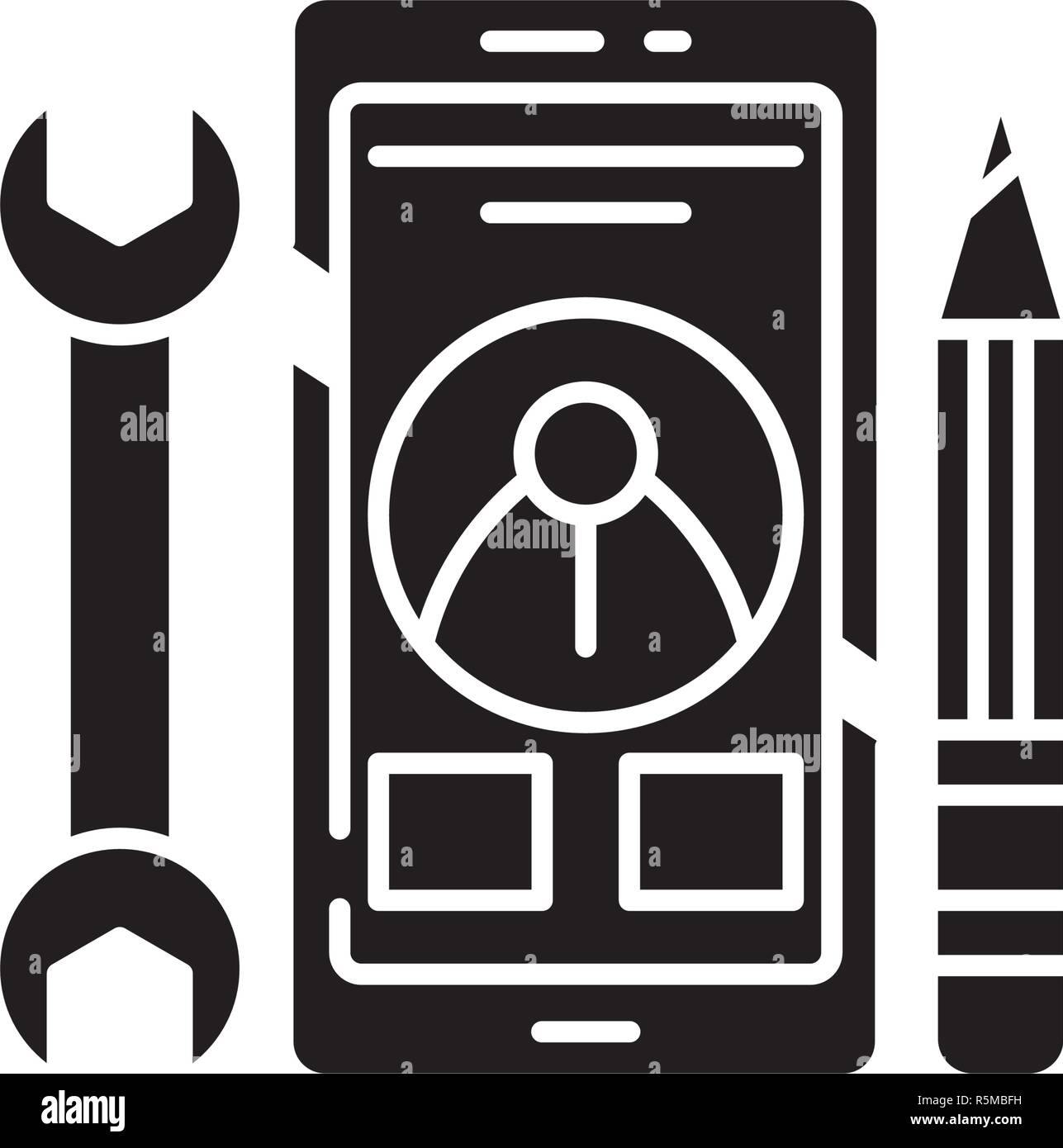 Mobile development black icon, vector sign on isolated background ...