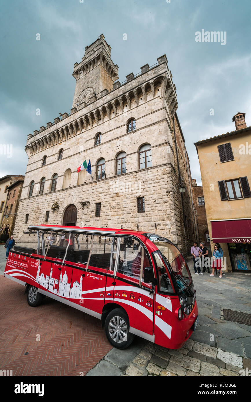 Tourist bus in the street of the Montepulciano, Tuscany, Italy, Europe ...