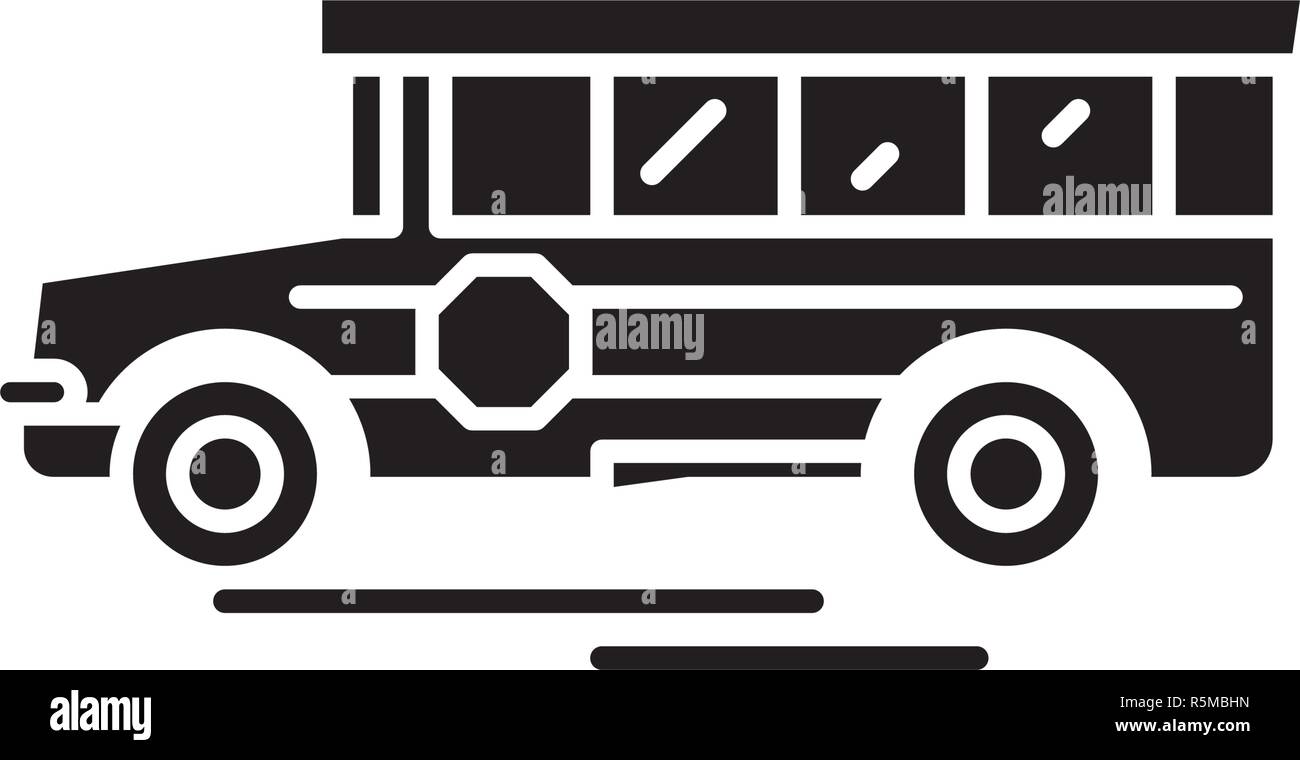 School bus black icon, vector sign on isolated background. School bus ...