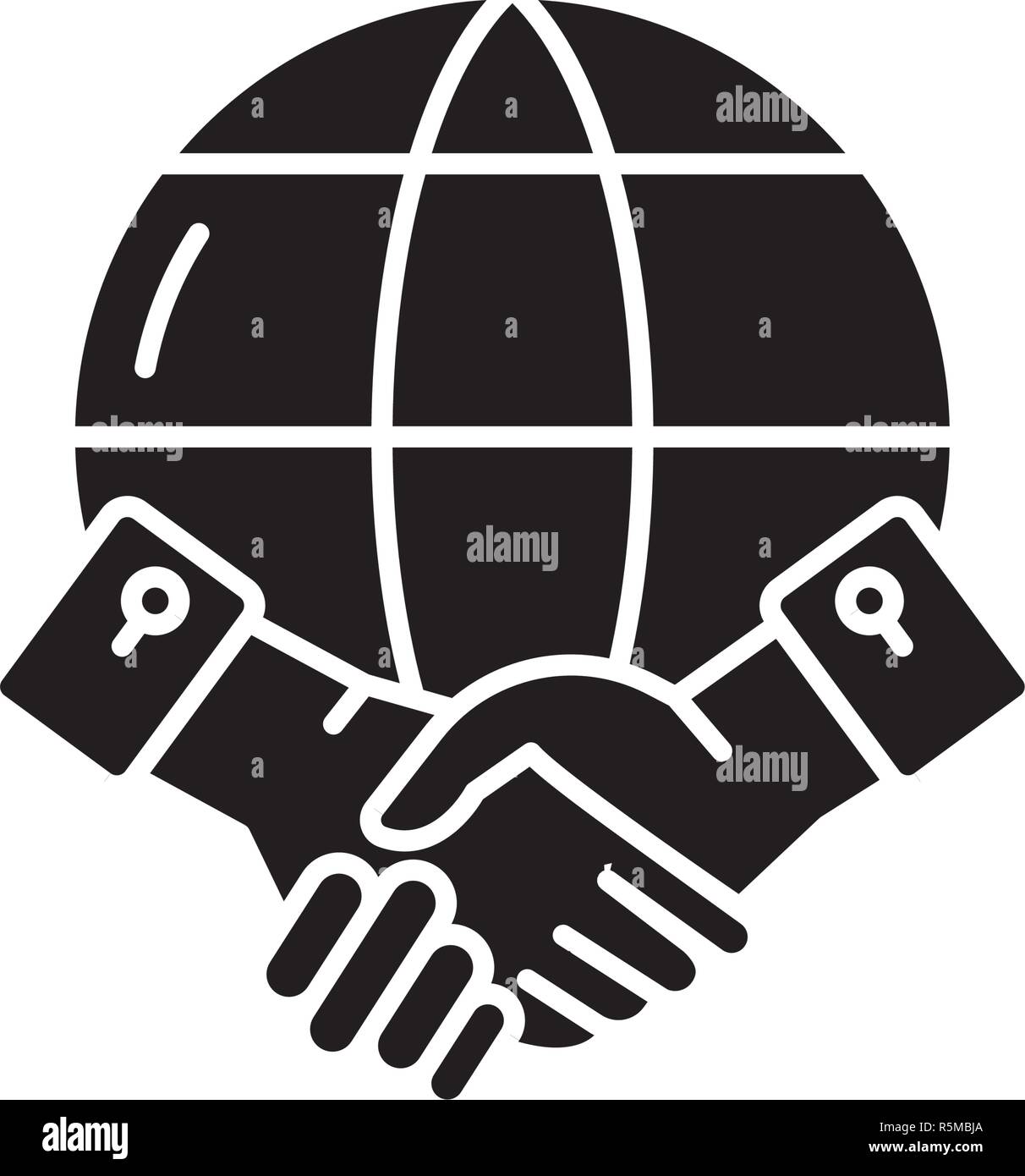 Global partnership black icon, vector sign on isolated background ...