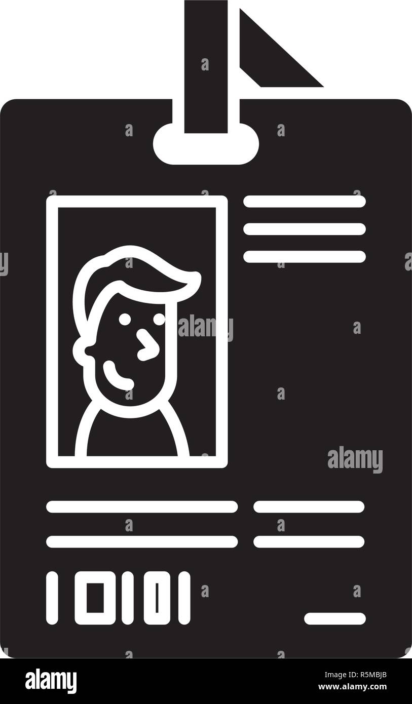 Personal pass black icon, vector sign on isolated background. Personal ...