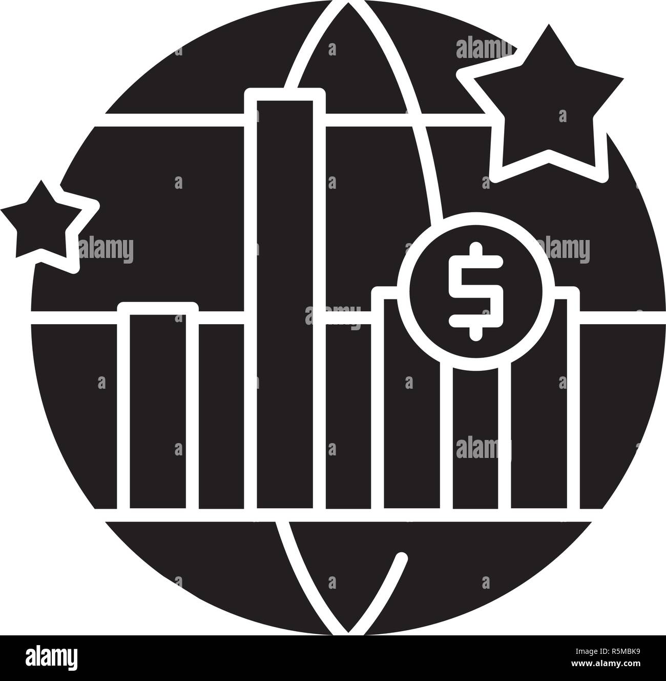 World economic growth black icon, vector sign on isolated background ...