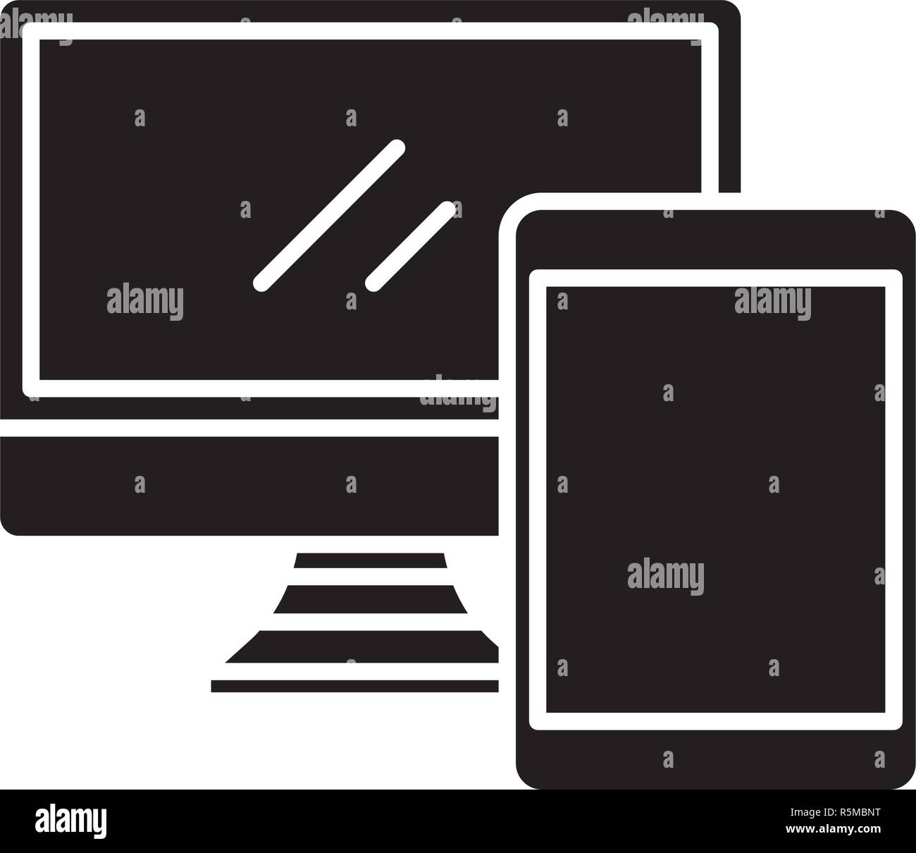Computer and tablet black icon, vector sign on isolated background ...