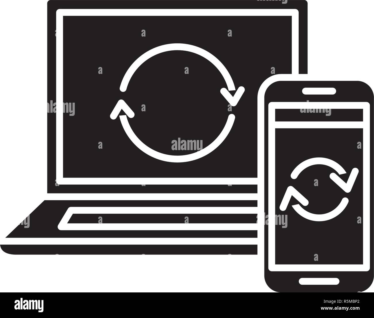 Update computer data black icon, vector sign on isolated background ...
