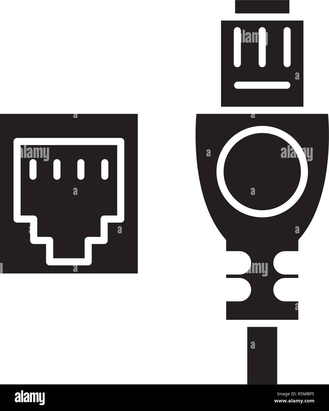 Network Cable And Socket Black Icon Vector Sign On Isolated Background Network Cable And