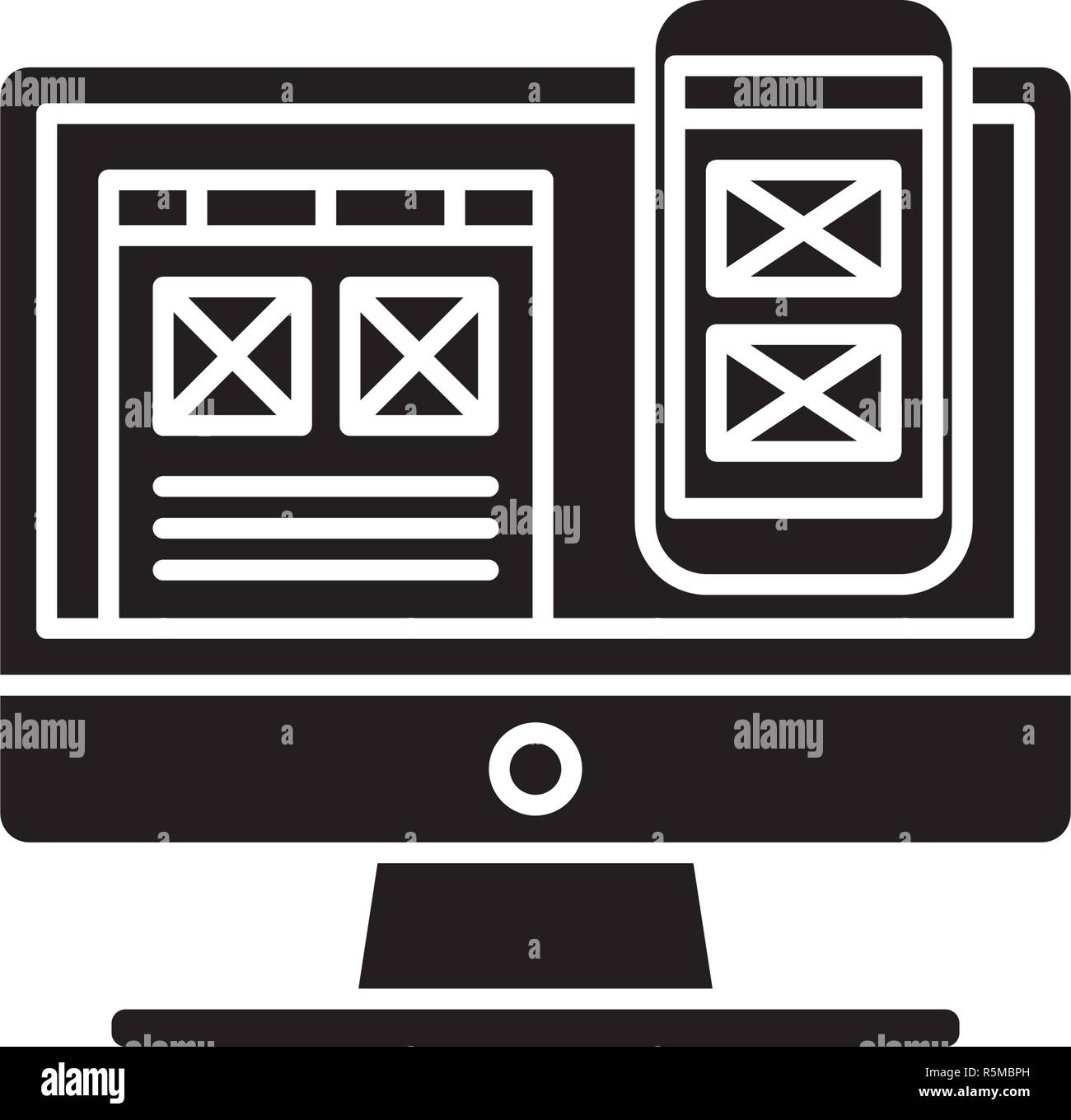 Responsive app design black icon, vector sign on isolated background ...