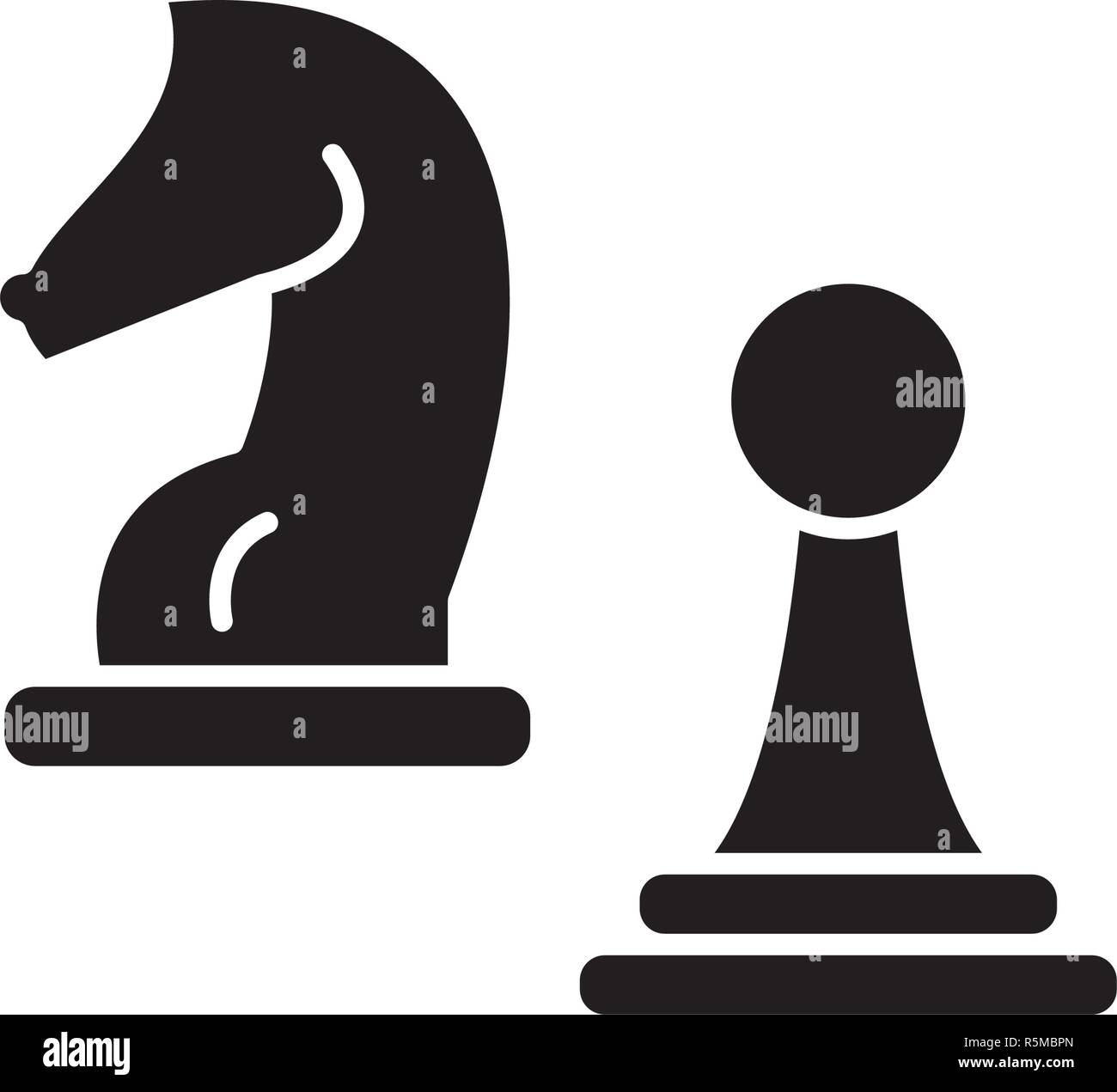 Knight and pawn black icon, vector sign on isolated background. Knight ...