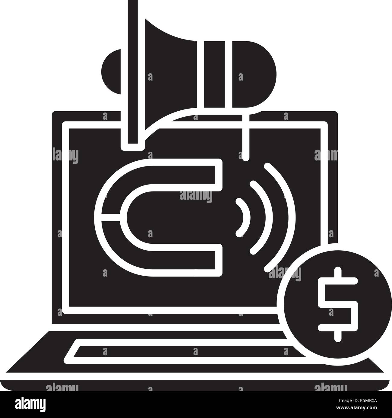 External marketing black icon, vector sign on isolated background ...