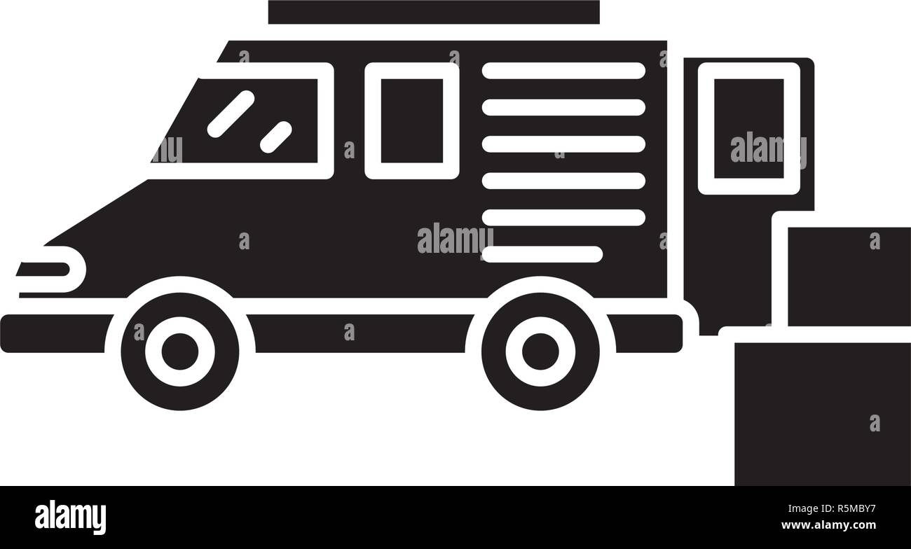 Goods delivery black icon, vector sign on isolated background. Goods ...