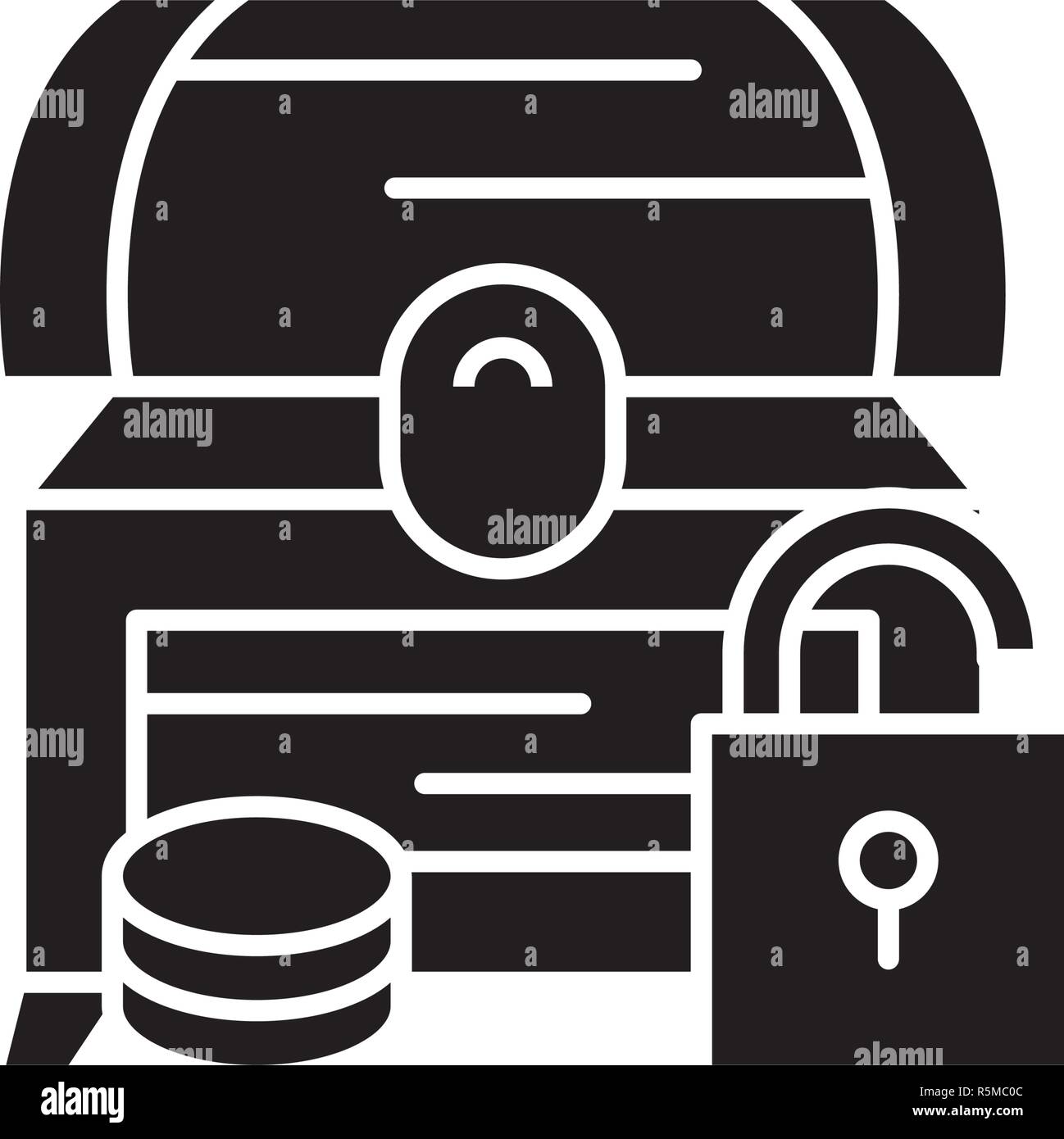 Treasure chest black icon, vector sign on isolated background. Treasure ...
