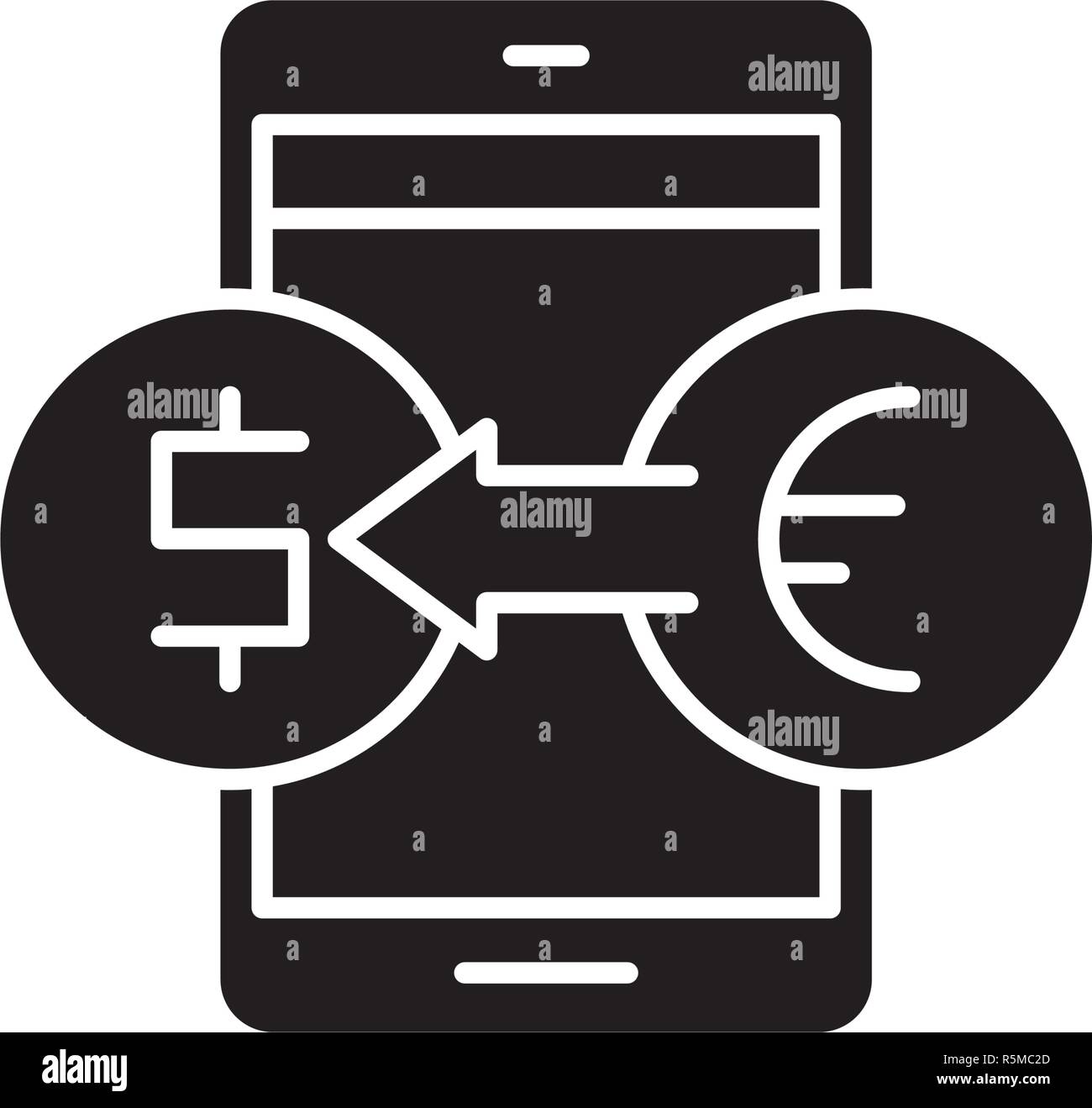 Online currency exchange black icon, vector sign on isolated background ...
