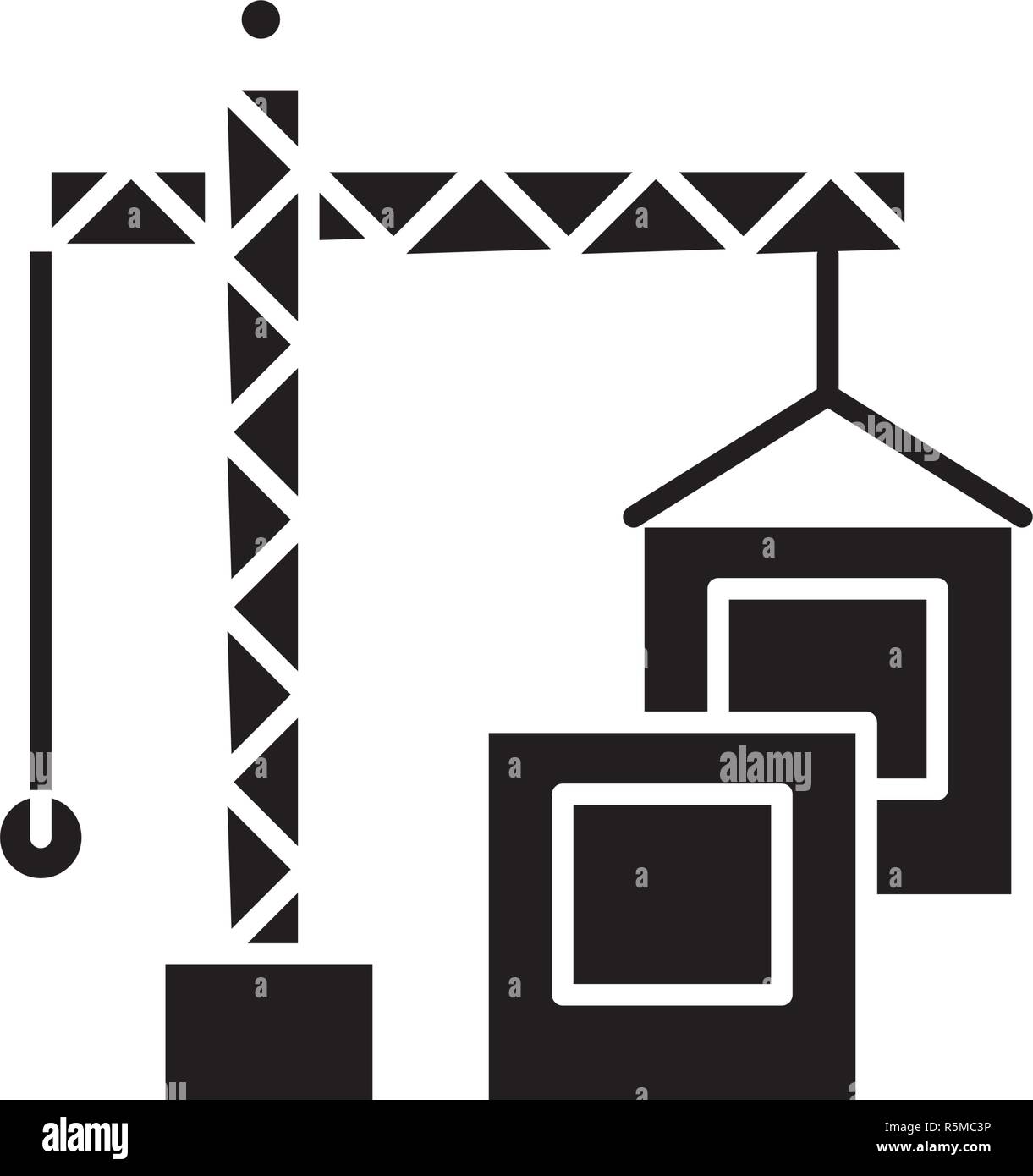 Construction crane black icon, vector sign on isolated background ...