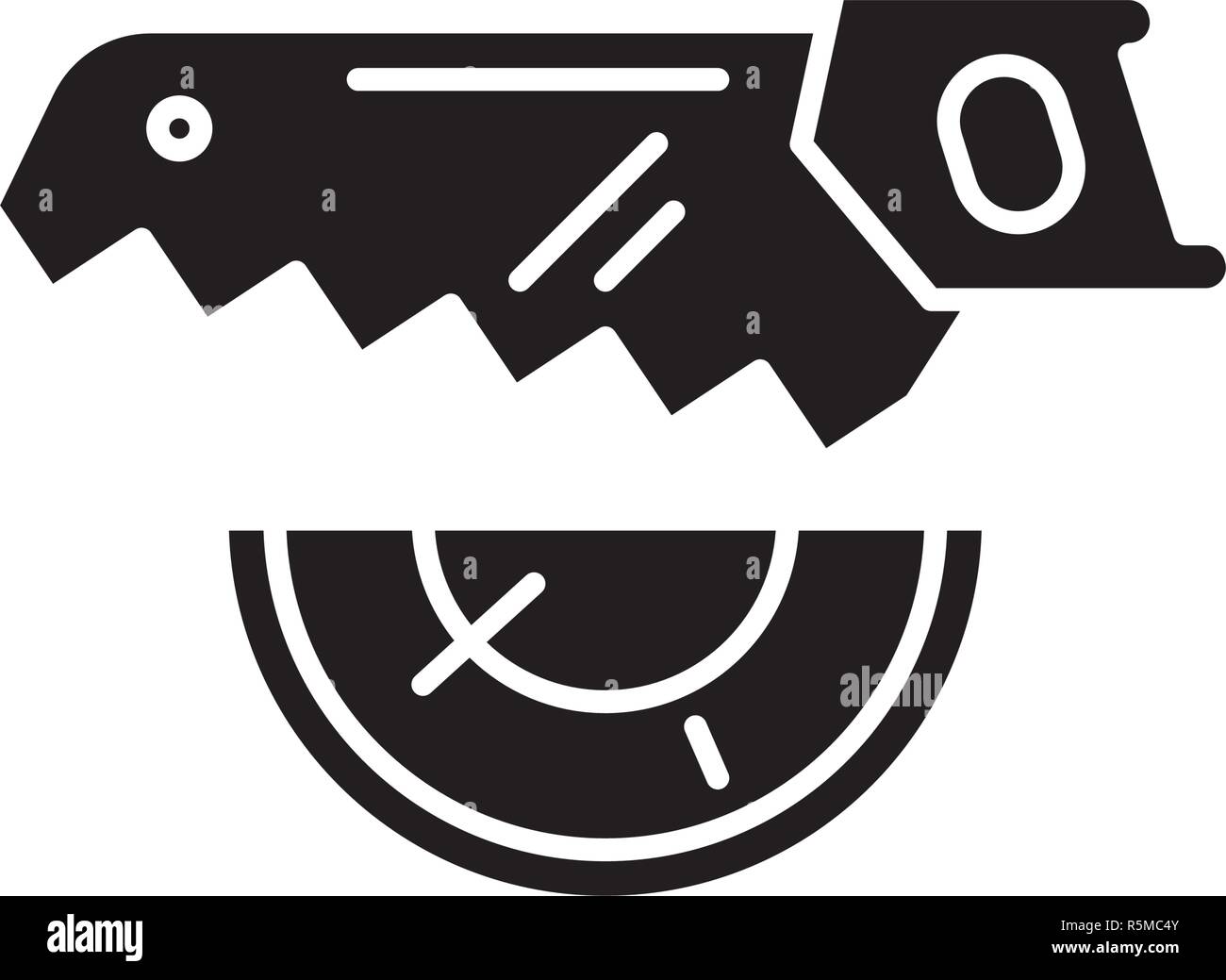 Wood saw black icon, vector sign on isolated background. Wood saw ...
