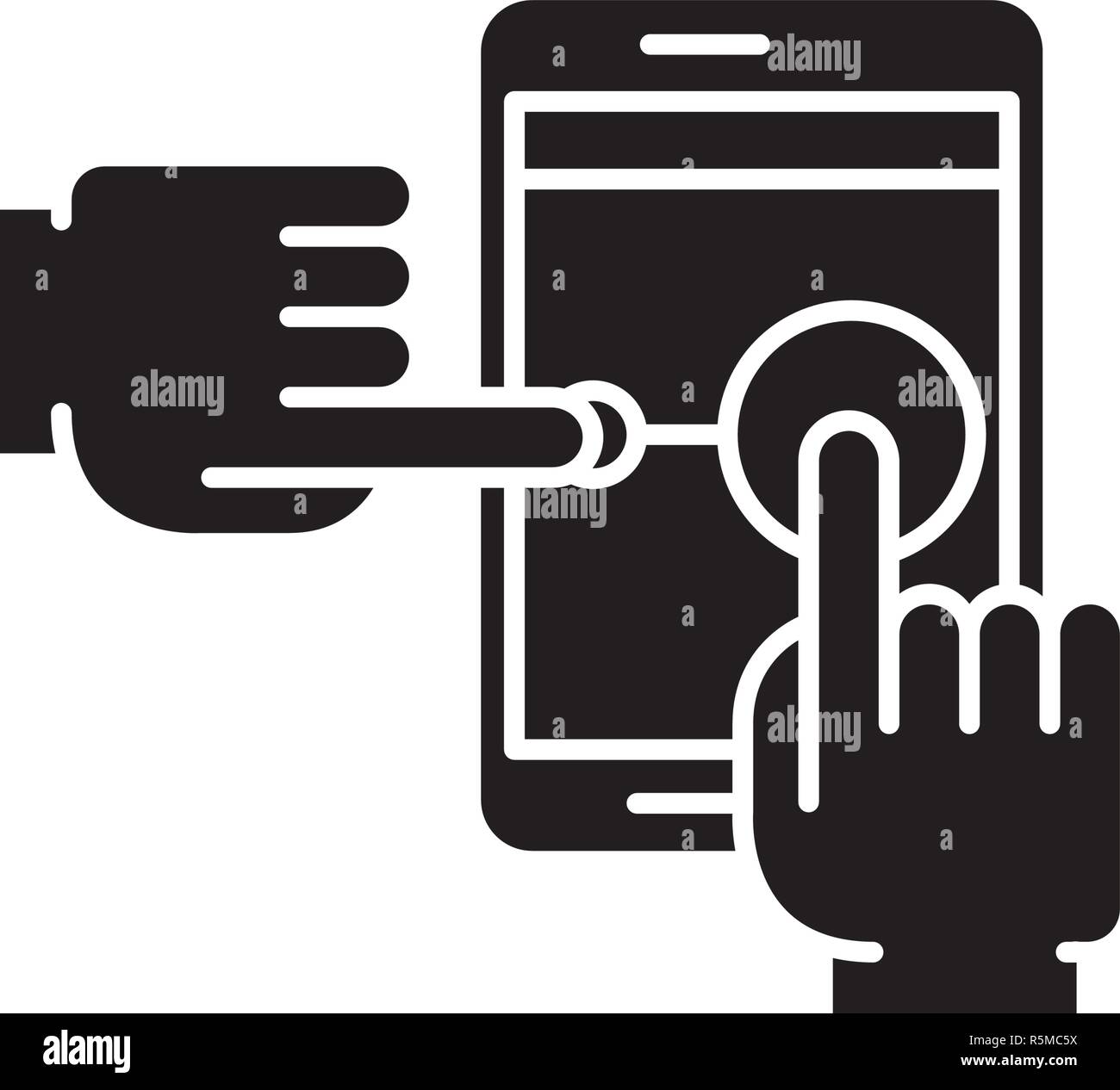 Multi touch black icon, vector sign on isolated background. Multi touch ...