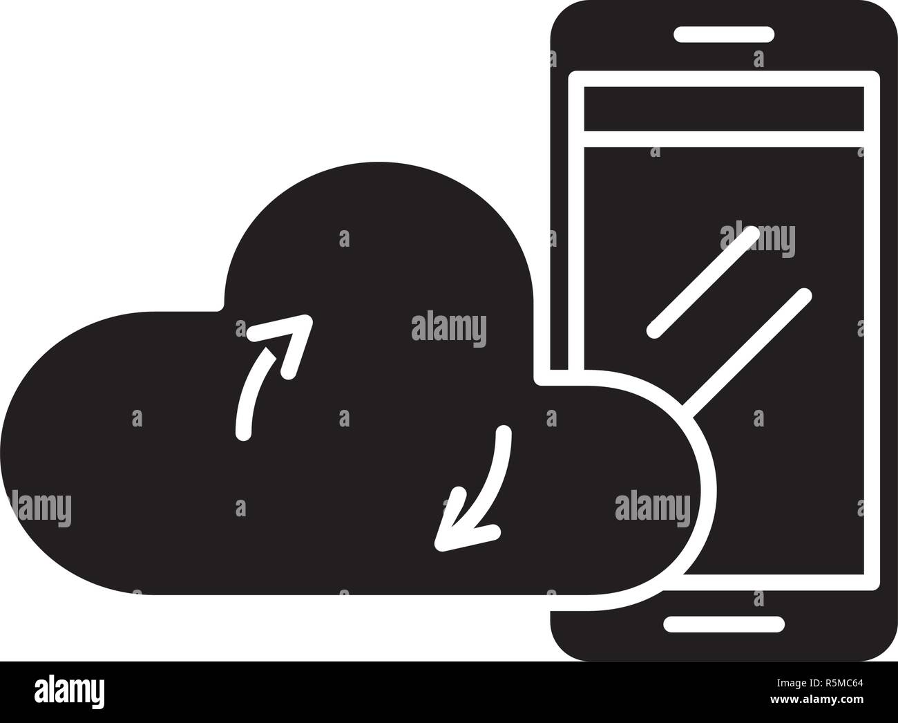 Mobile cloud data black icon, vector sign on isolated background ...