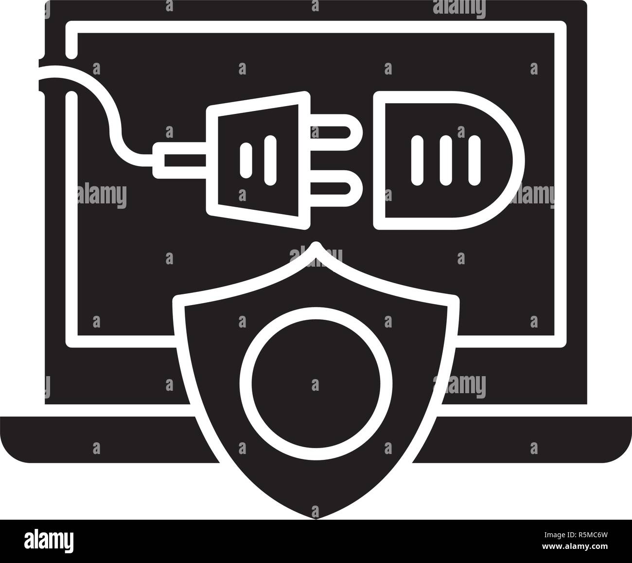 Computer energy protection black icon, vector sign on isolated ...